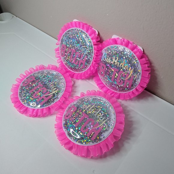 Jewelry | Set Of 4 Large Birthday Fun Pink Glitter Bubble Pins | Poshmark